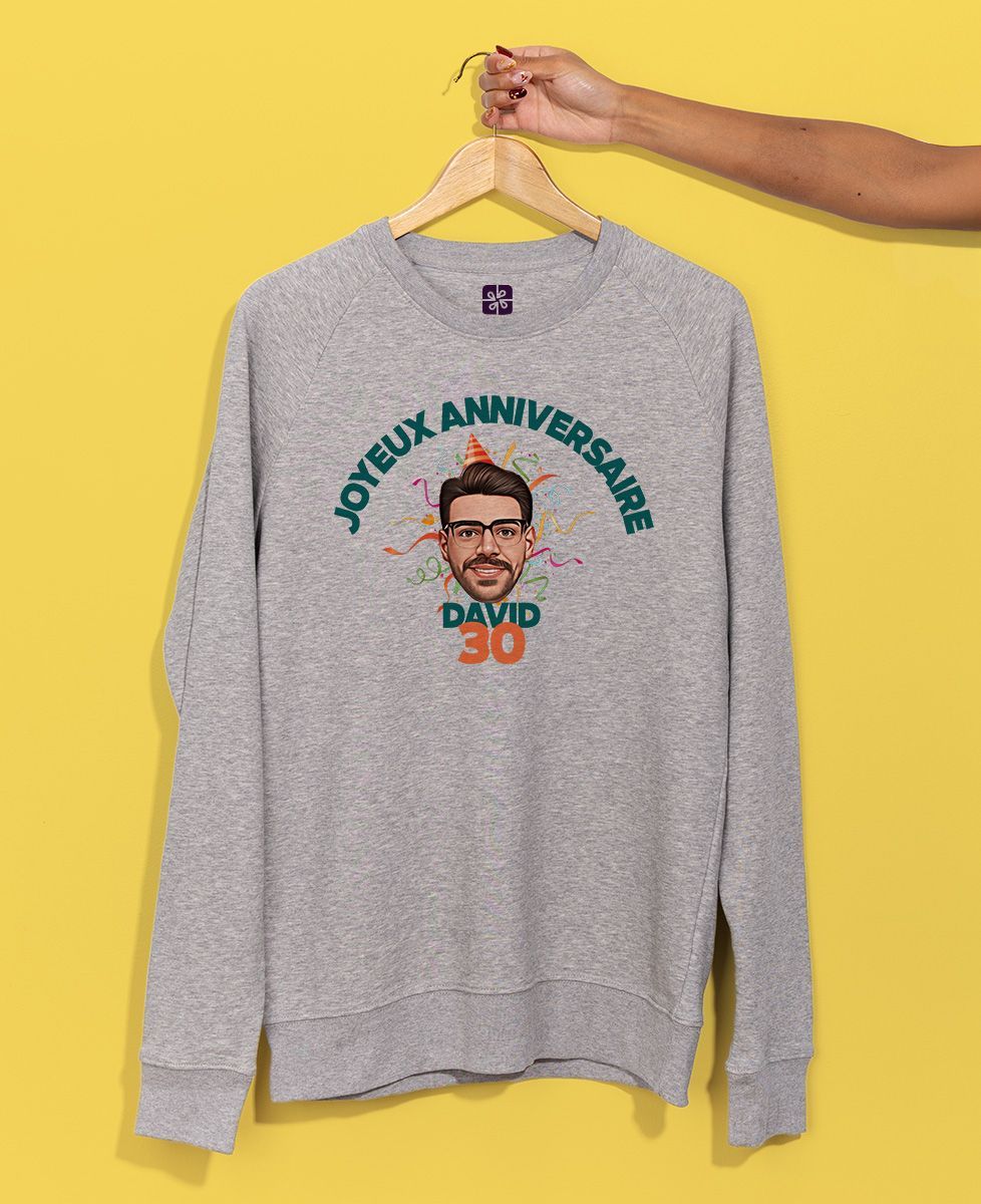 Sweat homme 30 ans visage et prénom personnalisés – Cadeaux.com